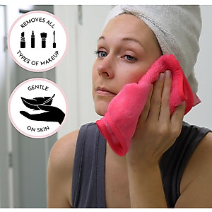 S&T INC. Makeup Remover Wipes for Skin Care, Reusable Makeup Wipes or Face Towels, Travel Essentials, Black and Pink, 8 In. by 16 In., 5PK