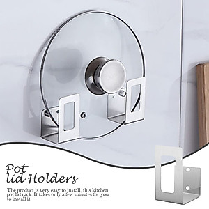 Hemoton 2 Pairs Pot Lid Rack Wall Mounted: Stainless Steel Pan Lid Organizer Holder Self Adhesive Pot Lid Holders Kitchen Cooking Utensil Tool Silver