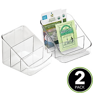 mDesign Small Plastic Food Packet Organizer Caddy - Storage Station for Kitchen, Pantry, Cabinet, Countertop - Holds Spice Pouches, Dressing Mixes, Hot Chocolate, Tea, Sugar Packets - 2 Pack - Clear