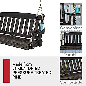 Amish Casual Heavy Duty 800 Lb Mission Treated Porch Swing with Hanging Chains and Cupholders (5 Foot, Semi-Solid Black Stain)