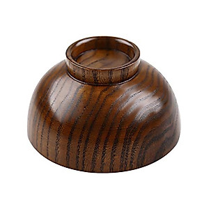 Wood Bowl Japanese Style Solid Wood Bowl Serving Tableware for Rice, Soup, Dip, Coffee, Tea, Decoration 4 Pcs (4 bowls + 4 spoons)