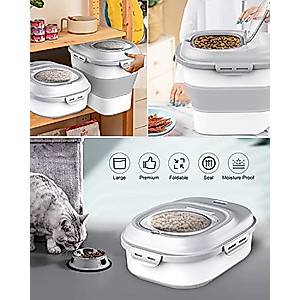 Somkaco Collapsible Food Storage Container with Transparent Lid, Scoop and Wheels, Large food storage for Dog, Cat and Other Pet