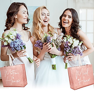 8 Pcs Bridesmaid Gift Bags Non-woven Reusable Gift Bags With Glossy Finish Wedding Welcome Bag with Handle Maid of Honor Matron of Honor Bags for Bridal Shower Engagement Bachelorette Party (Pink)