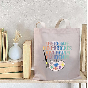 BDPWSS Art Lover Gift There Are No Mistakes Just Happy Accidents Art Student Inspirational Tote Bag (No mistakes TG)