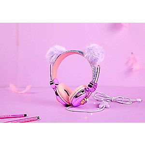 Beluky--Tech Kids Headphones Girls Glitter Bear Ear Volume Limiting Adjustable Cute Anime Wired Headphones for Girls Boys School (Purple-Bear Ear)