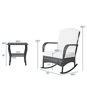 BALDPER 6 Pieces Patio Conversation Set, Outdoor Rocking Chairs, Wicker Bistro Set, Outdoor Furniture Set with Porch Chairs and Coffee Table for Deck Garden Poolside, Beige