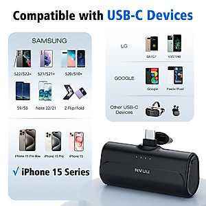 NVUU 2 Packs Portable Charger for iPhone 15 Power Bank 5000mAh，USB C Portable Phone Charger, Battery Pack Charger for iPhone 15 Pro/15 Plus/15 Promax, Samsung Galaxy S21/S20/S10/S9, Huawei Andriod