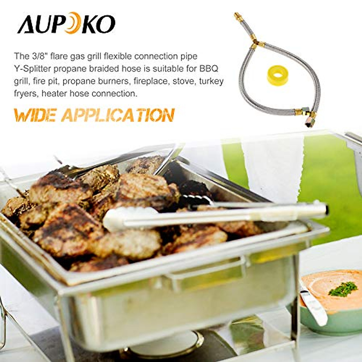 Aupoko Propane Y Splitter Connection Braided Pipe, 3/8" Flare Gas Propane Grill Y Splitter Stainless Steel Braided Hose Assembly, Length 5/16", Fits for LPG & NG Propane Fire Pit Hose & Fireplace