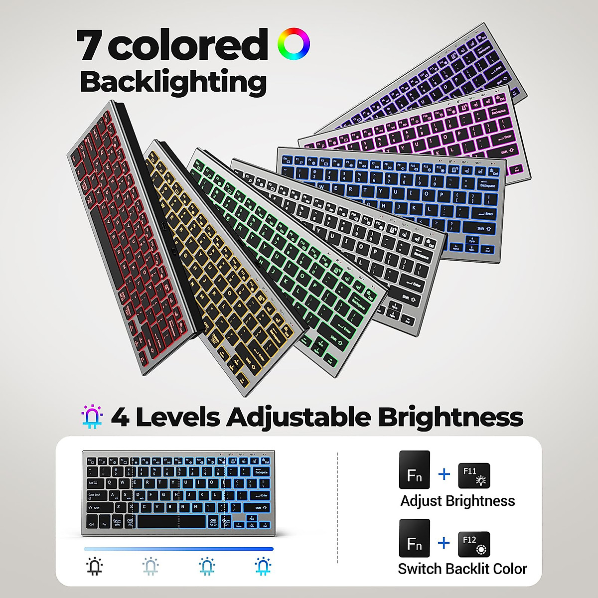 FENISIO Wireless Keyboard Mouse, Ultra Slim Bluetooth 2.4G Slient Wireless Keyboard and Mouse Combo with Backlit, Multi-Device USB Rechargeable Keyboard Mouse for Laptop PC Windows Desk (Silver White)