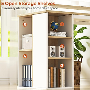 SOROGRA Small Computer Desk with Storage Shelves 39.4 inch Home Office Desk with LED Lights and Power Outlets, Writing Desk with Monitor Stand for Bedroom, Small Space, Oak