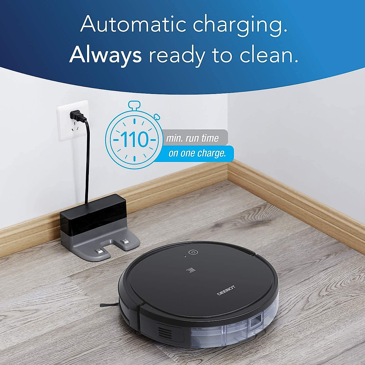 ECOVACS DEEBOT 500 Robotic Vacuum Cleaner with Max Power Suction, Up to 110 min Runtime, Hard Floors & Carpets, App Controls, Self-Charging, Quiet (Renewed)