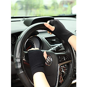 Blulu Fingerless Warm Gloves with Thumb Hole Cozy Half Fingerless Driving Gloves Knit Mittens for Men, Women (Black, 2 Pairs)