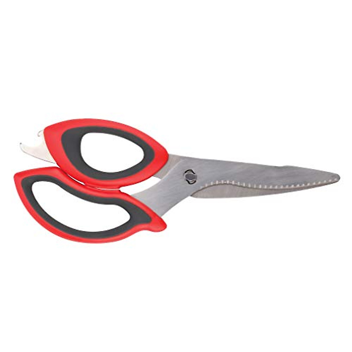 Tovolo Shears with Comfort Grip Handles & Built-in Bottle Opener Heavy Duty Kitchen Scissors with Micro-Serrated Blade, Printed Measurement Guide, Dishwasher Safe & BPA-Free, One Size, Red