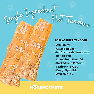 hotspot pets Beef Tendon Chews for Dogs - 6 Inch All Natural, Free-Range, Grass-Fed Premium Backstrap Tendon Dog Chews Treats