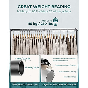 OROPY Industrial Pipe Clothing Rack Free Standing, Heavy Duty Detachable Clothes Rack with 4 Stable Feet for Garment Storage Display, Black