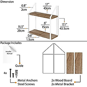 Wallniture Modena 2-Tier Bathroom Organizer, Wall Shelves for Kitchen Organization, Laundry Decor Wall Bookshelves Living Room Burnt Finish, White Bracket