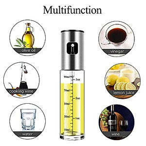 BURaaK Oil Sprayer for Cooking, 2 Pack Upgraded Olive Oil Spray Bottle Mister Refillable with Scale Air Fryer Accessories for Kitchen, Salad, Baking, BBQ, Frying., Transparent, BRKOS-1