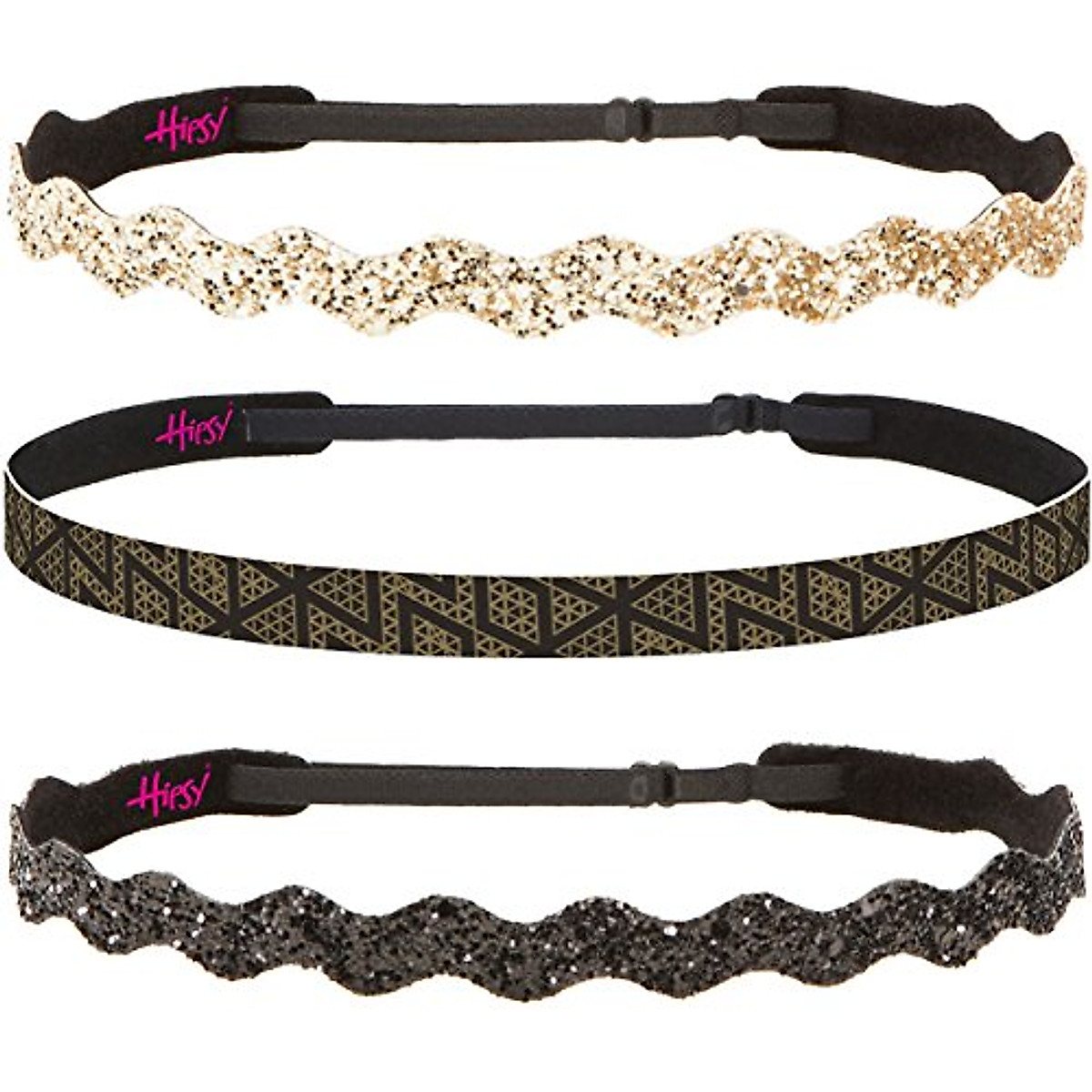 Hipsy Cute Fashion Adjustable No Slip Hairband Headbands for Women Girls & Teens (Black & Gold Zigzag 3pk)