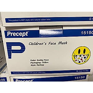 Precept 15150 Children's Face Mask EARLOOP, PFE Greater Than 99%, Child Sized, Happy Face Print BOX 75