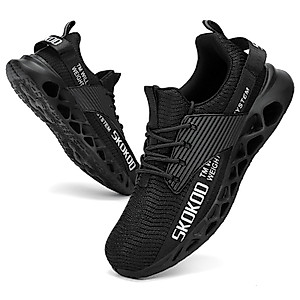 SKOKOD Men's Steel Toe Shoes Slip On Puncture Proof Safety Shoes Non-Slip Work Sneakers Composite Toe Industrial Construction Shoes(Size 10.5 Black)