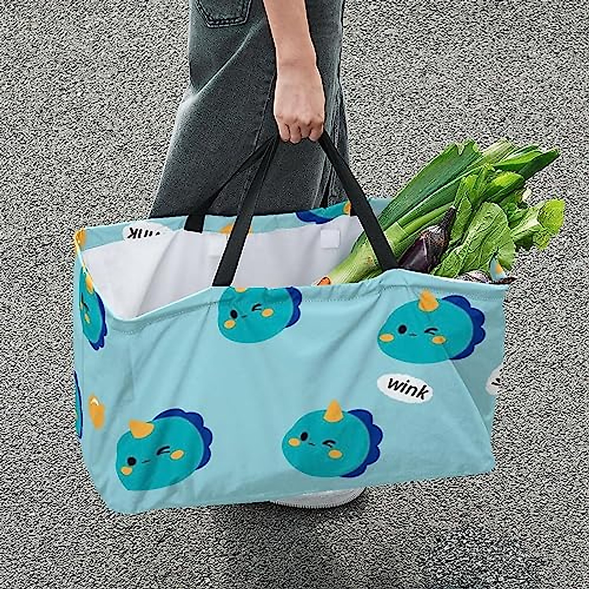 Dinosaur Full Print Large Capacity Laundry Organizer Tote Bag - Reusable and Foldable Oxford Cloth Shopping Bags