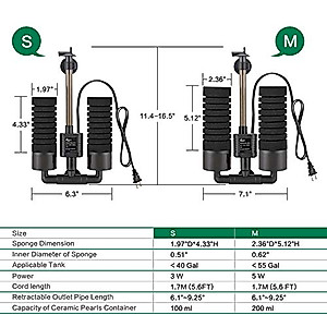 AQQA Aquarium Electric Power Sponge Filter,3W/5W Silence Submersible Foam Filter,Sponges Bio Ceramic Media Balls Double Filter for Saltwater Freshwater Fish Tank (S)