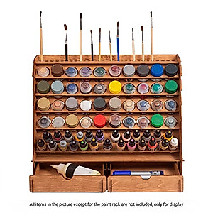 Plydolex Paint Rack Organizer with 65 Holes of 2 Sizes for Miniature Paint Set - Wall-mounted Wooden Craft Paint Storage Rack - Craft Paint Holder Rack 16.3x6.6x12.6 inch