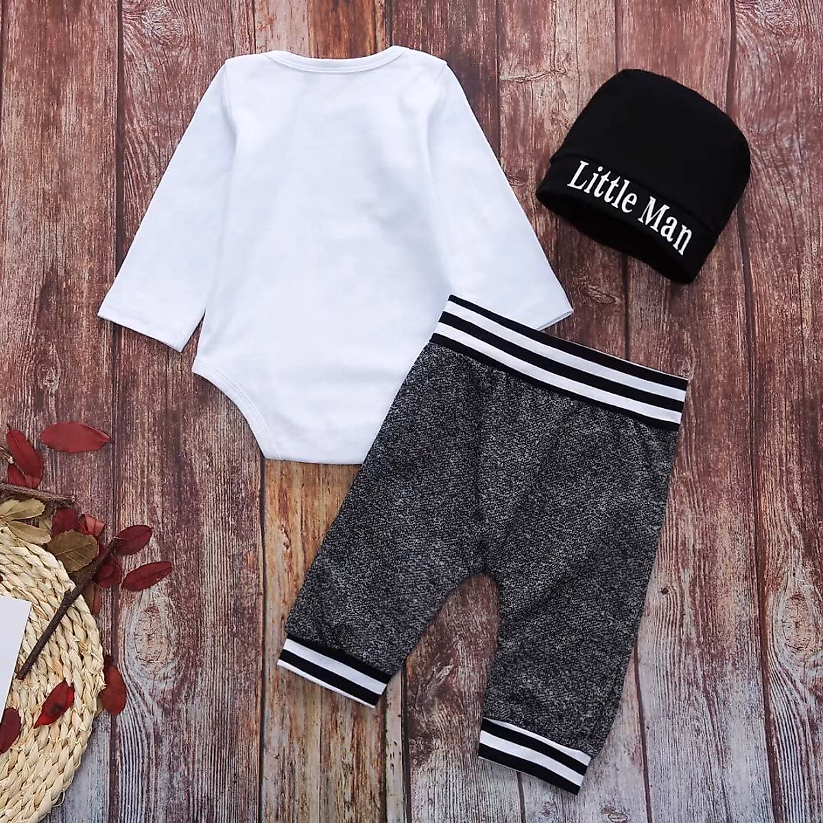 Tikoubabe Newborn Baby Boy Outfits Clothes Infant Cute Hipster Romper + Long Pants + Hat 3 Pcs New To The Crew Grey 0-3 Months 70cm