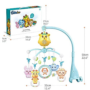 Caterbee Baby Crib Mobile Toy with Lights and Music, Projection, Remote, Pack and Play (Blue-Rechargeable Mode)