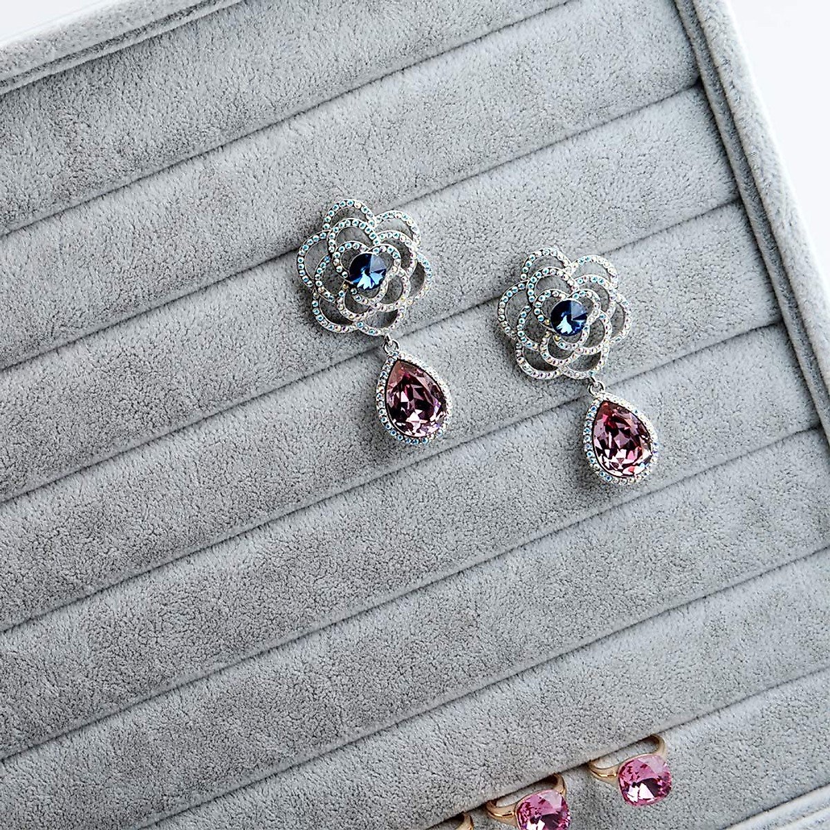 Oirlv Velvet 7 Slots Ring Earrings Studs Tray Showcase Display Jewelry Organizer