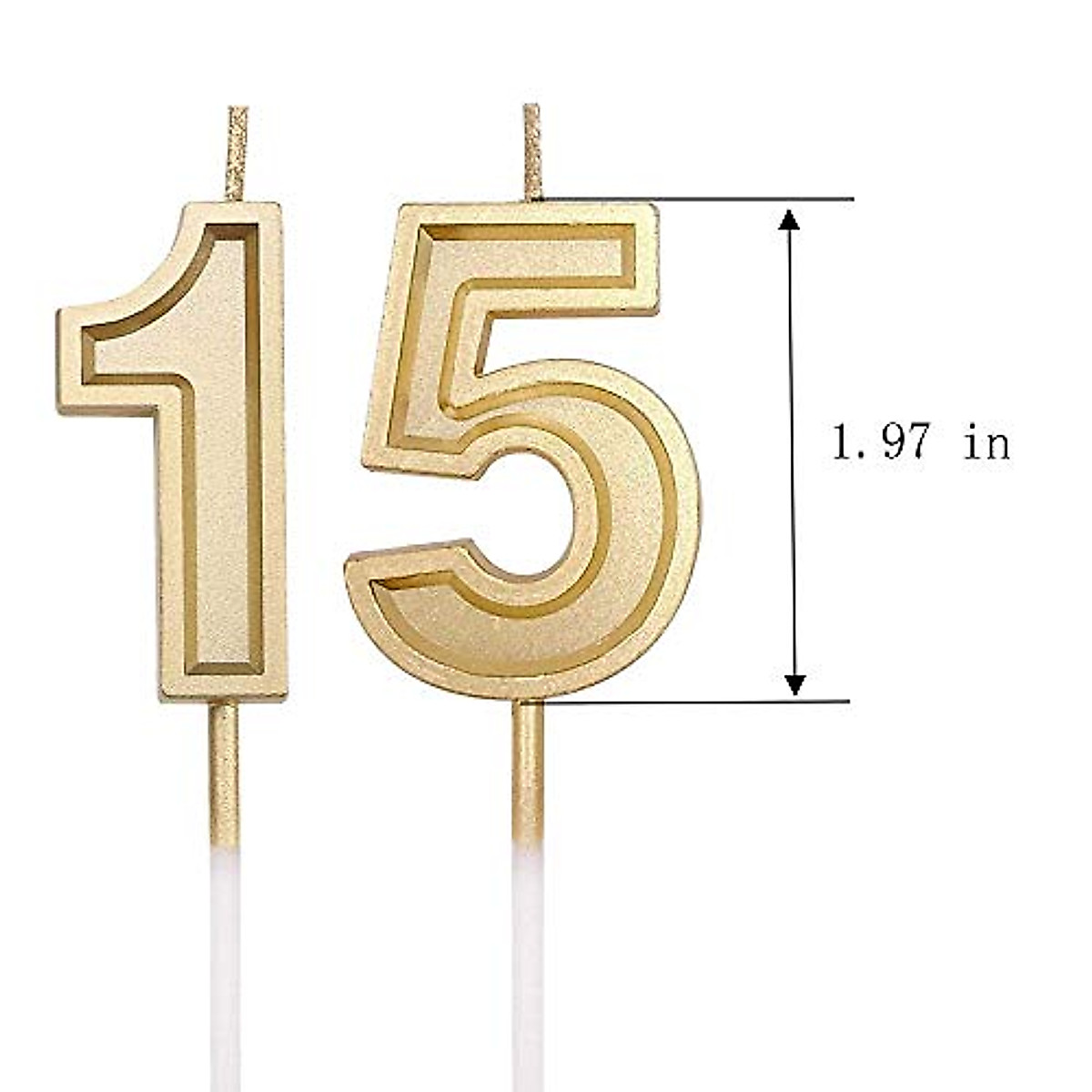 Bailym 15th Birthday Candles,Gold Number 15 Cake Topper for Birthday Decorations Party Decoration