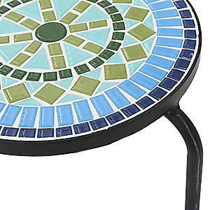 Christopher Knight Home Iris Outdoor Ceramic Tile Side Table with Iron Frame, Blue / Green