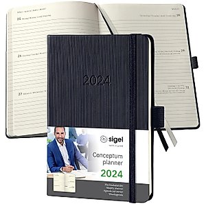 SIGEL C2413 Conceptum Weekly planner 2024, approx. A6, black, hardcover, 2 pages = 1 week, 176 pages