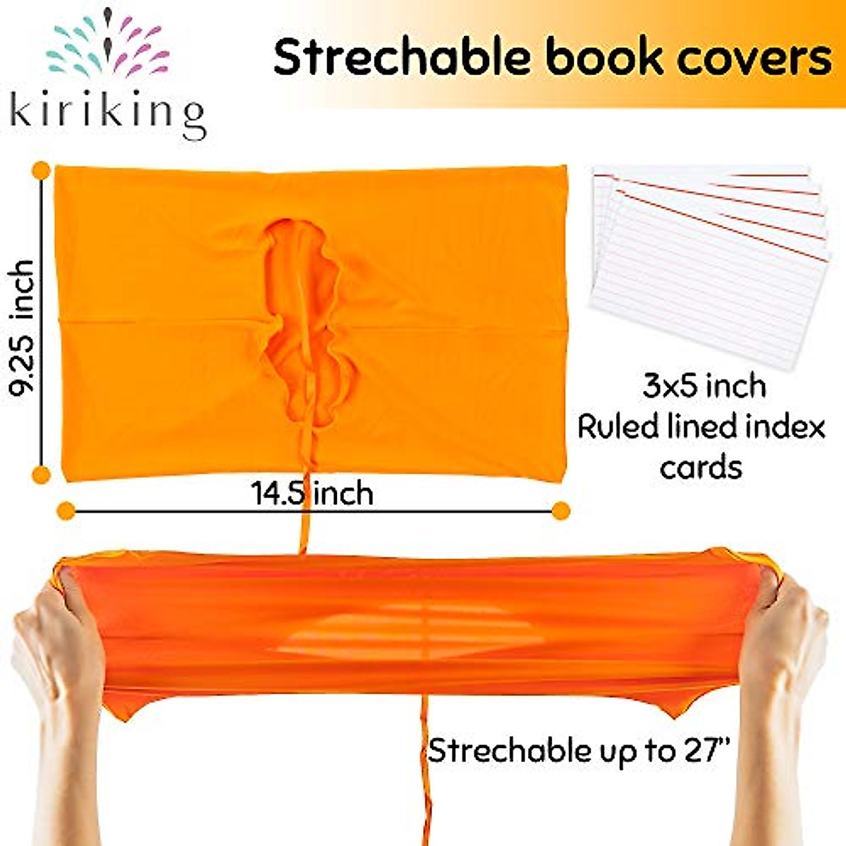 Stretchable Book Covers for Hardcover Books up to 9 x 11 Inches, Ruled Lined Index Card Included, Easy to Put on Stretch Fabric Covers Dustproof Waterproof Windproof,6 Pack
