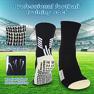 Jspupifip 4 Pair Grip Socks, Soccer Grip Socks Men Speed Ankle Anti Slip Football Sock for Women Girls Boys Youth Teen Kids(Black)