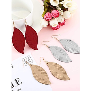 Jovitec 8 Pairs Leather Feather Earrings Teardrop Earrings Leather Lightweight Leaf Earrings for Women Girls Soft Suede Bohemian Feather Shape Earrings Tassel Dangles Fringe Wing, 8 Colors