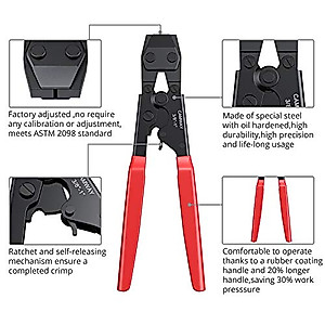 CAMWAY PEX Crimping Cinch Tool & PEX Cutter with 50PCS Ear Hose Clamps 1/2" 3/4" for Fastening Stainless Pipe Clamps from 3/8-Inch to 1-Inch