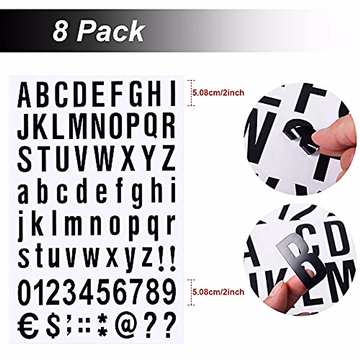 8 Sheets Self Adhesive Vinyl Letters Numbers Kit, Mailbox Numbers Sticker for Mailbox, Signs, Window, Door, Cars, Trucks, Home, Business(2 Inch,Black)