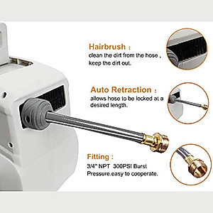 ORCISH Hose Reel,3/8 66 FT Wall Mounted Retractable Garden Hose-Reel with 9 Adjustable Sprayer Nozzle Any Length Lock/Automatic Rewind/Slow Return System/Wall Mounted/180°Swivel Bracket(GREY)