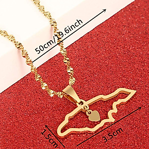 Stainless Steel Heart Jamaica Map Pendant Necklace for Women Jamaican (Gold Color)