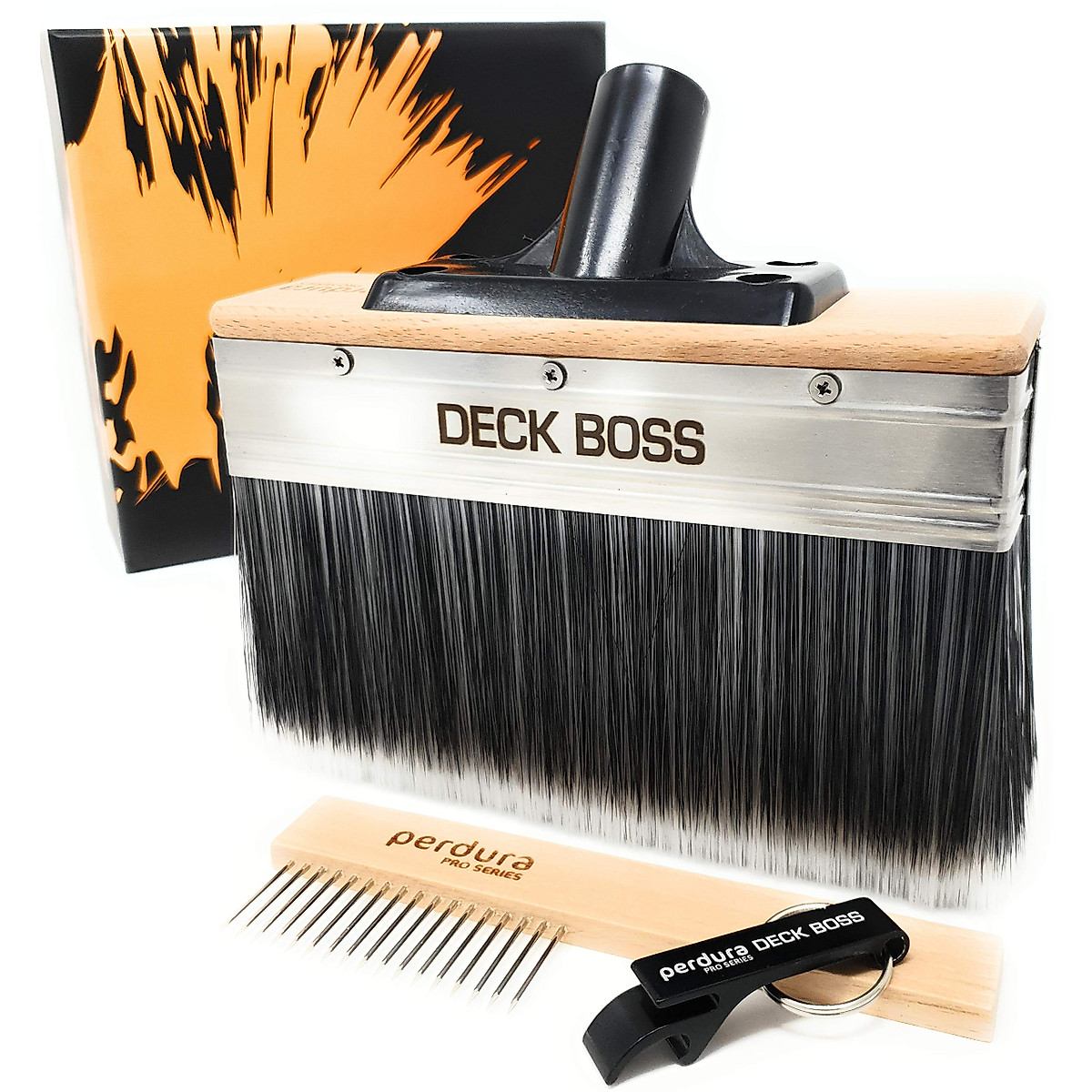 Deck Stain Brush Applicator - Deck BOSS by Perdura - 7 inch Paint Brush - Stain Seal and Paint for Floor and Fence - Brush Tool for Water and Oil Based Coatings on Wood and Concrete Rough or Smooth
