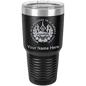 LaserGram 30oz Vacuum Insulated Tumbler Mug, Flag of El Salvador, Personalized Engraving Included (Black)