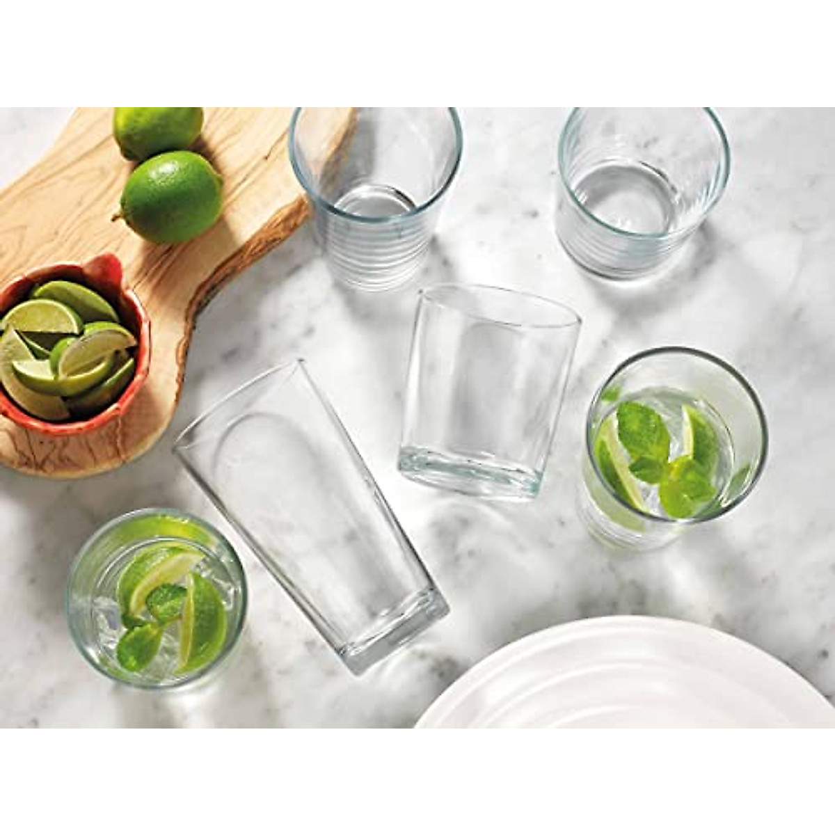 Glaver's Drinking Glasses, 12 Pc. Glass Cups, Includes 4 Highball Glasses 17 oz., 4 Rocks Glasses, 13 oz., 4 Juice Glasses, 4.5 oz., Whisky, Juice, Water, Beer, Cocktails, Dishwasher Safe.
