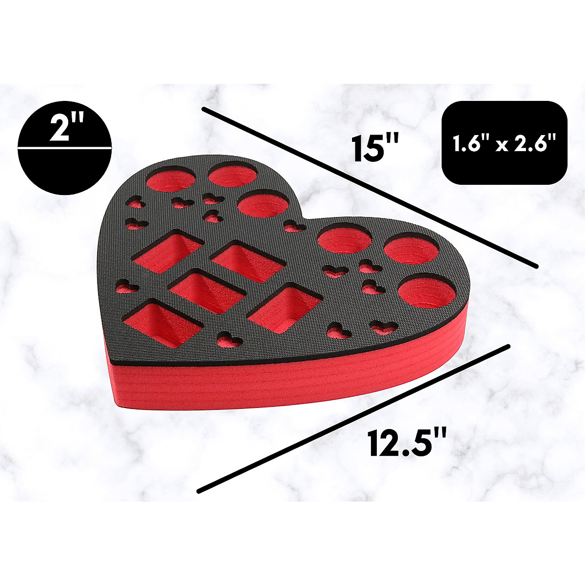 Polar Whale 2 Lotion and Body Spray Stand Organizers Heart Shaped Large Tray Red Black Durable Foam Washable Waterproof Insert for Home Bathroom Bedroom Office 15 x 12.5 x 2 Inches 11 Slots 2pc Pair