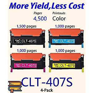 4-Pack ColorPrint Compatible Toner Cartridge Replacement for Samsung CLP325 CLT407S CLT-407S 407S Work with CLP-325 CLP-320 CLP-320N CLP 325W 326 CLX-3180 CLX-3185FW CLX-3185N CLX-3186 Printer (BCMY)