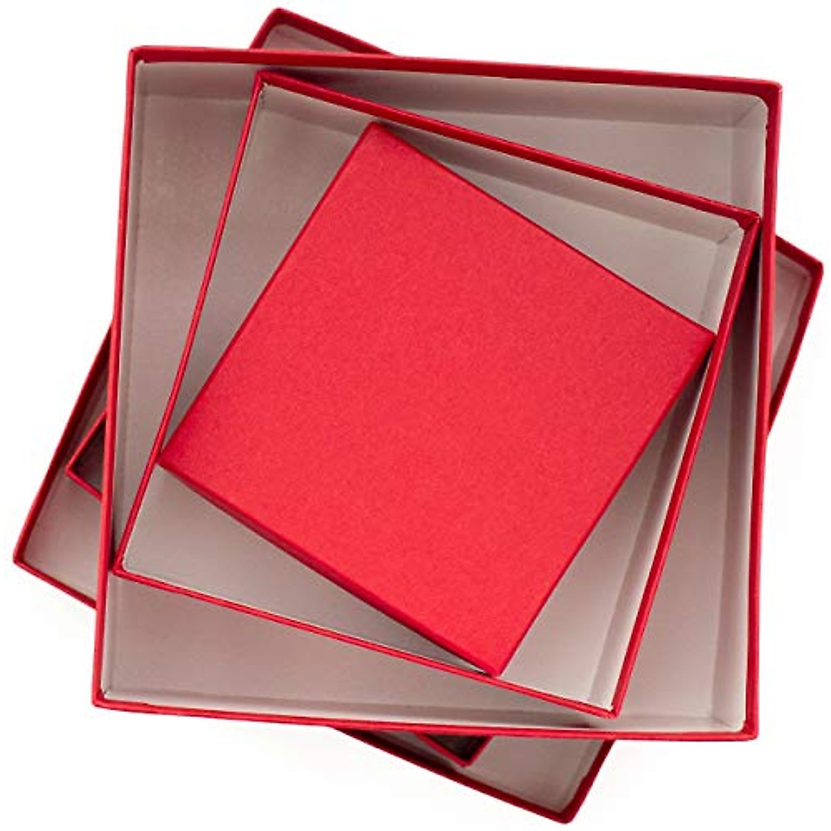 Made in USA Recycled Paper Kraft Boxes – 6.25”, 7.25” & 8.25” – Nested Squared Boxes with Lids (Large Set of 3 - Wild Cherry Red)