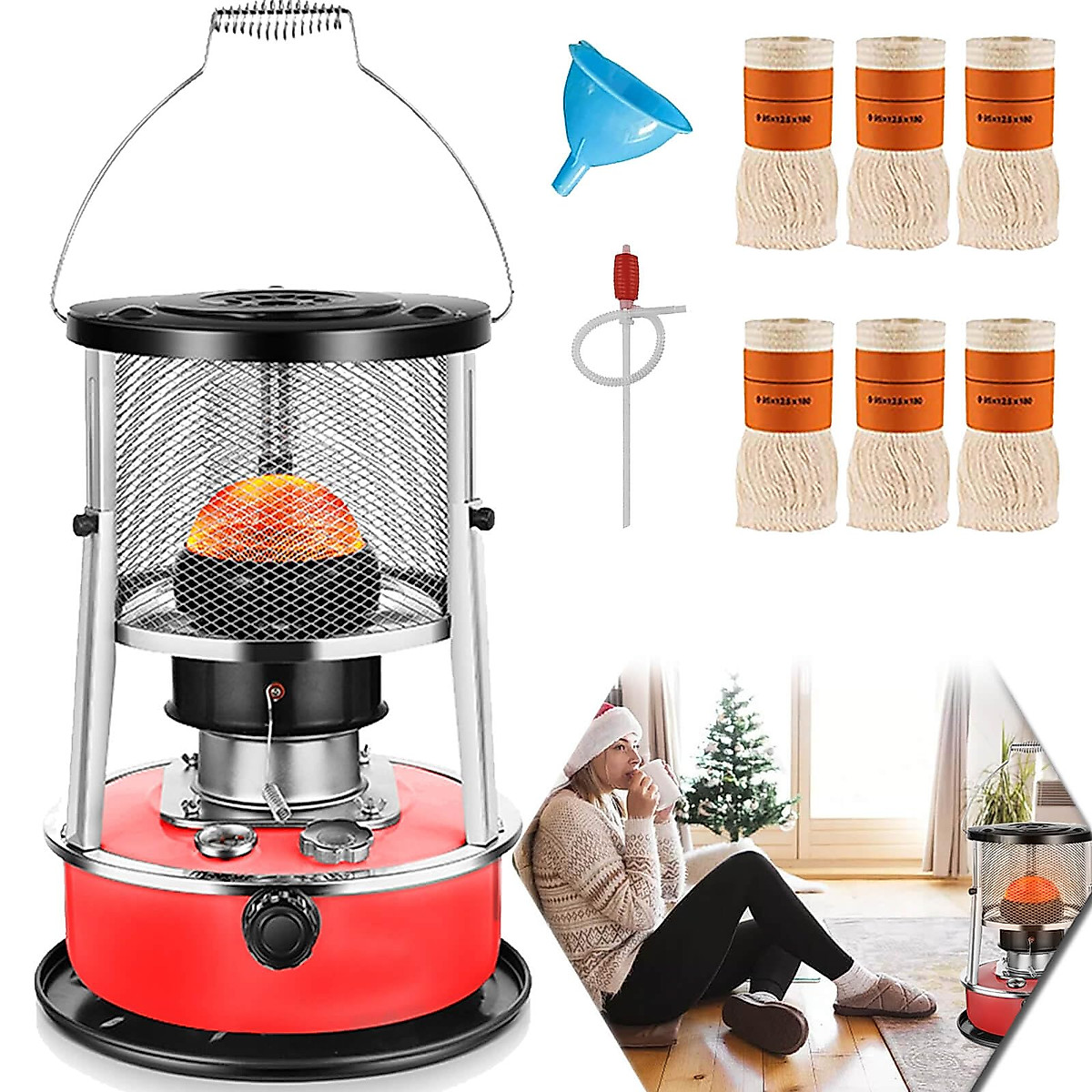 Kerosene Heater & Stove, Kerosene Heater for Indoor Use, 9000 BTU, Outdoor Camping Portable Kerosene Heater Camp Tent Heater for Ice Fishing, Hunting, Hiking, Survival Emergency & Patio（4.6L）