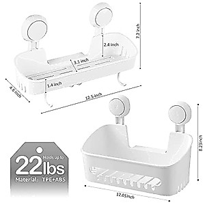 Shower Caddy Suction Cup Shower Shelf Shower Basket with 4 Hooks 1 Second Installation NO-Drilling Removable Powerful Suction Shower Caddy Max Hold 22lbs Caddy Suction Cup Waterproof Organizer - White