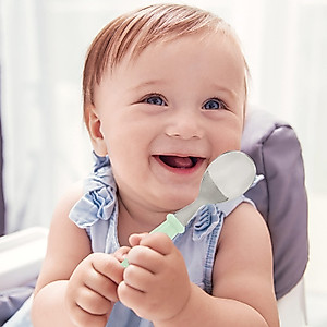 16 Pieces Toddler Fork and Spoon Silverware Set Stainless Steel Baby Utensils Round Handle & Tines for Safe Baby Toddler Self Feeding