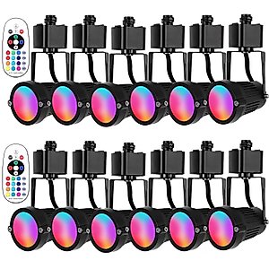 EAGLOD 12W RGB LED Track Light Heads, RGBW Color Changing Track Lighting Head H Type with Remote for Accent,Halloween, Party, Christmas 120V Multicolor Track tlight Halo Type 12-Pack (Black)